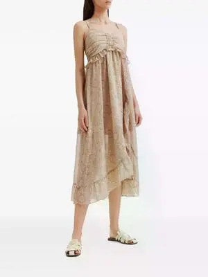 B+AB Floral-jacquard Ruffled Midi Dress - Neutrals