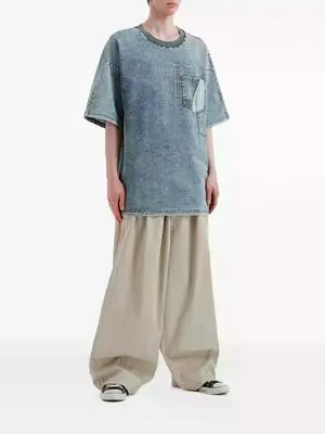 MUSIUM DIV. Patchwork-detail Acid-wash T-shirt - Blue