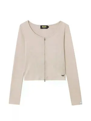 MINI CREAM Ribbed Zip-up Sweater
