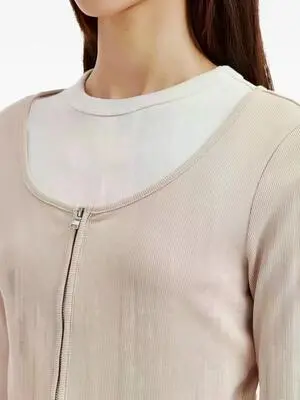 MINI CREAM Ribbed Zip-up Sweater