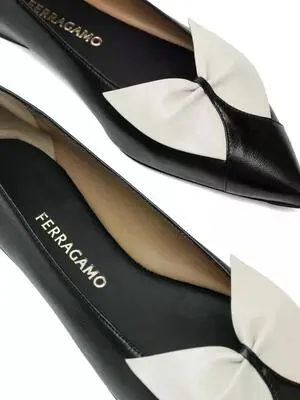 FERRAGAMO Bow-detail Pointed-toe Ballet Flats - Black