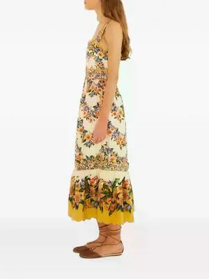 Farm Rio Floral-print Scalloped Dress - Neutrals