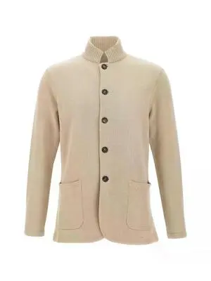 Eleventy Ribbed High-collar Cardigan
