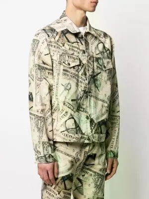 424 Dollar Bill Print Denim Jacket