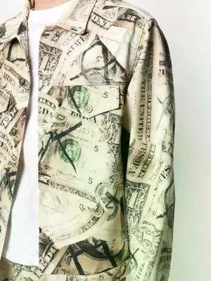 424 Dollar Bill Print Denim Jacket