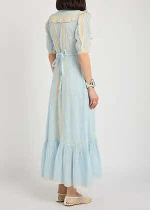 Rixo Edina Cotton Midi Dress With Lace Trim - Light Blue