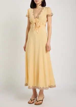 Rixo Marlice Lace-trim Silk Midi Dress - Yellow