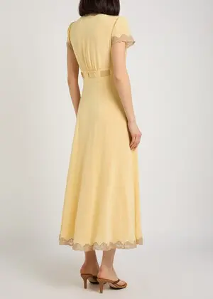Rixo Marlice Lace-trim Silk Midi Dress - Yellow