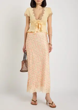 Rixo Matilde Floral-print Satin Midi Skirt