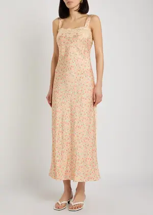Rixo Rosamarie Floral-print Satin Midi Dress - Multicoloured
