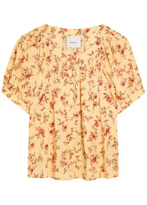 REFORMATION Calia Floral-print Voile Blouse - Yellow