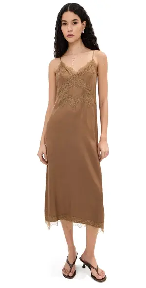 LE BOP Amara Satin Midi Dress Hazelnut