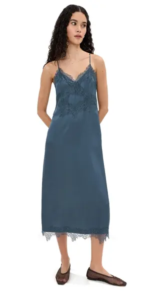 LE BOP Amara Satin Midi Dress - Navy