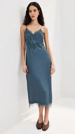 LE BOP Amara Satin Midi Dress - Navy