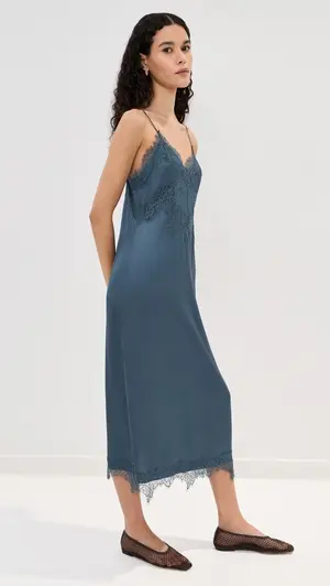 LE BOP Amara Satin Midi Dress - Navy
