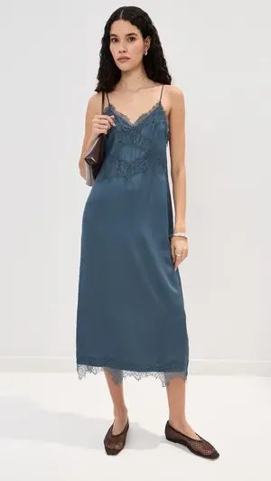 LE BOP Amara Satin Midi Dress - Navy