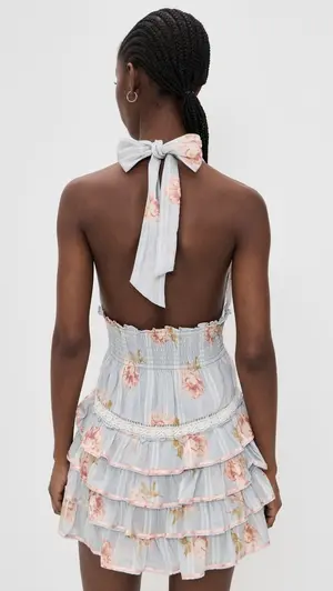LoveShackFancy Kerch Mini Dress With Floral Print And Eyelet Lace
