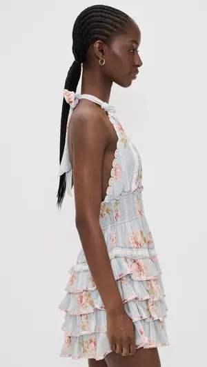 LoveShackFancy Kerch Mini Dress With Floral Print And Eyelet Lace