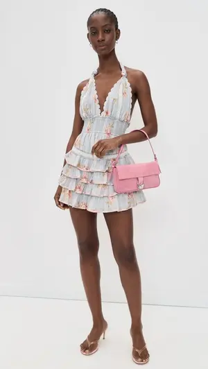 LoveShackFancy Kerch Mini Dress With Floral Print And Eyelet Lace