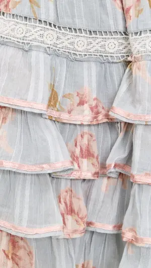 LoveShackFancy Kerch Mini Dress With Floral Print And Eyelet Lace
