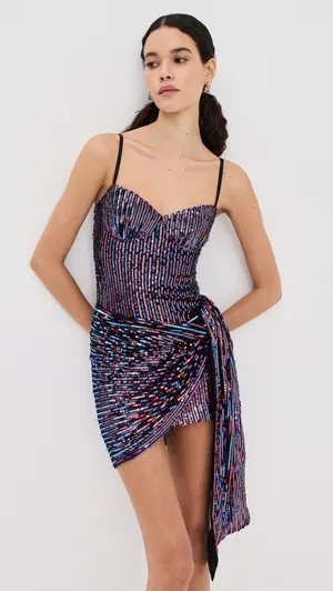 AREA Wrapped Sequin Mini Dress