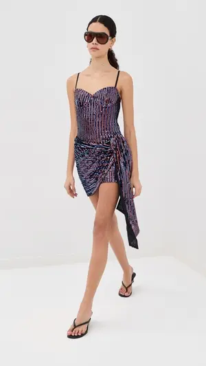 AREA Wrapped Sequin Mini Dress