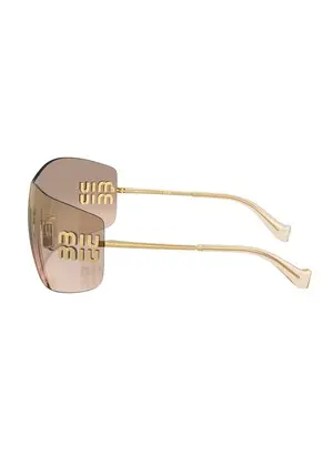 Miu Miu Aube Wrap-around Mask Sunglasses - Gold