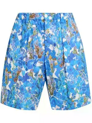 Marni Floral-print Cotton Shorts - Blue