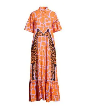 CONNOR & BLAKE Cotton Maxi Shirt Dress With Giraffe Print - Orange