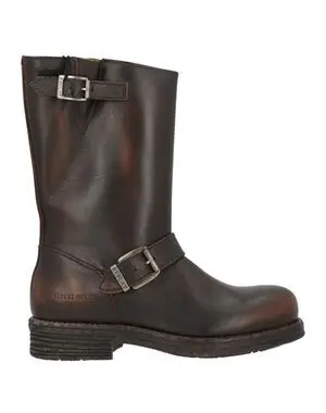 REPLAY REPLAY Charcoal Leather Buckled Wedge Boots Dark Brown