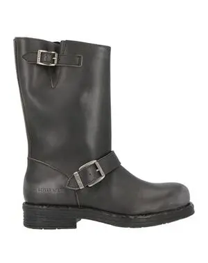 REPLAY Leather Buckled Wedge Boots - Grey