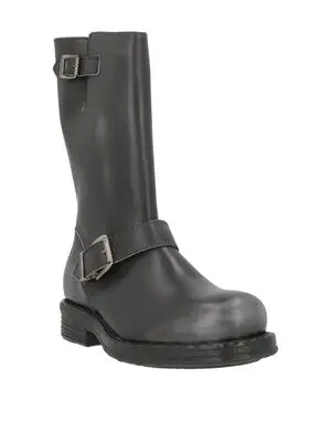REPLAY Leather Buckled Wedge Boots - Grey