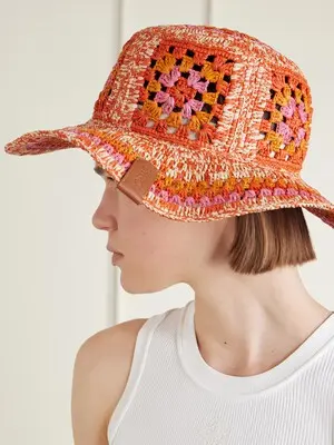 Loewe Crocheted Raffia Bucket Hat - Orange