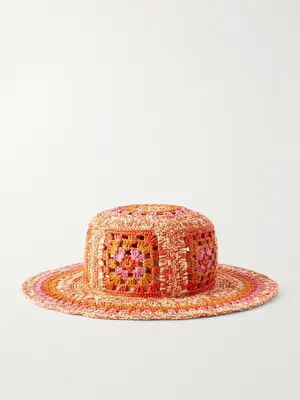 Loewe Crocheted Raffia Bucket Hat - Orange