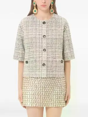 Valentino Garavani Square Tweed Jacket With Logo Buttons - Neutrals
