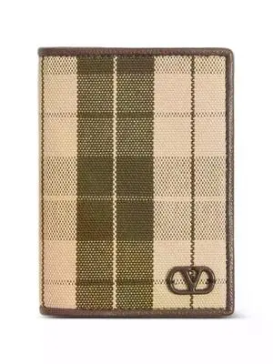 Valentino Garavani Vlogo Signature Cardholder In Checked Fabric - Neutrals