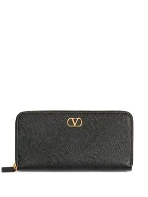 Valentino Garavani Vlogo Signature Zip Wallet In Grainy Calfskin - Black