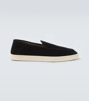 Giorgio Armani Galleria Suede Slip-on Shoes - Black