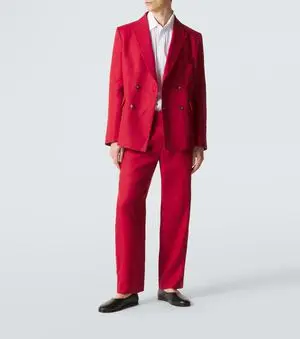 BODE Double-breasted Linen Blazer - Red