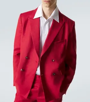 BODE Double-breasted Linen Blazer - Red