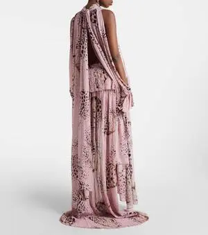 Blumarine Printed Asymmetric Georgette Maxi Skirt - Pink