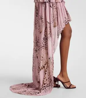 Blumarine Printed Asymmetric Georgette Maxi Skirt - Pink