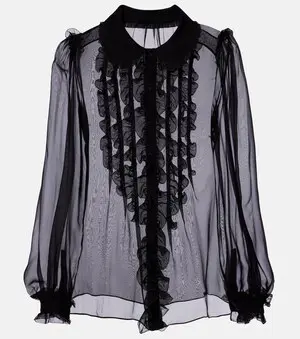 Dolce & Gabbana Ruffled Sheer Silk Blouse - Black