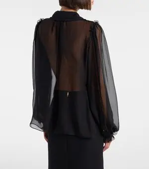 Dolce & Gabbana Ruffled Sheer Silk Blouse - Black