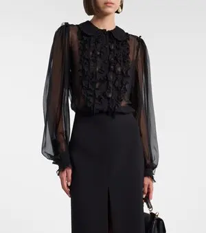 Dolce & Gabbana Ruffled Sheer Silk Blouse - Black