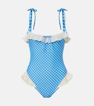 MONTCE Jacelyn Plaid Ruffled Swimsuit - Blue