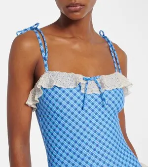 MONTCE Jacelyn Plaid Ruffled Swimsuit - Blue