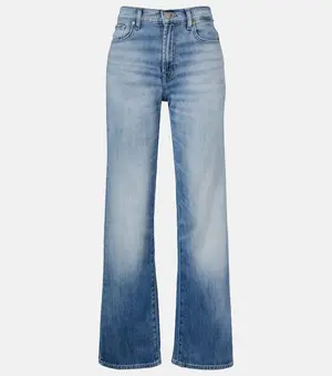 7 For All Mankind Stovepipe Straight Jeans In Inkstorm - Blue