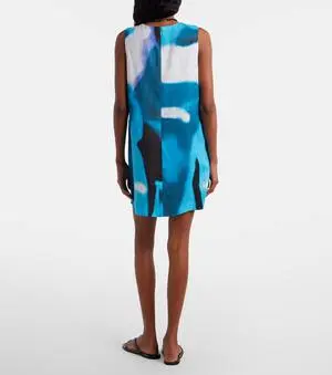 Staud Brea Printed Linen Minidress - Blue