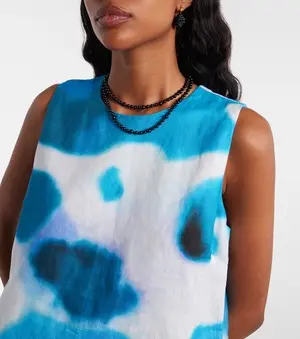 Staud Brea Printed Linen Minidress - Blue